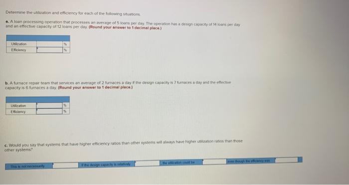 Solved Determine the utilization and efficiency for each of | Chegg.com