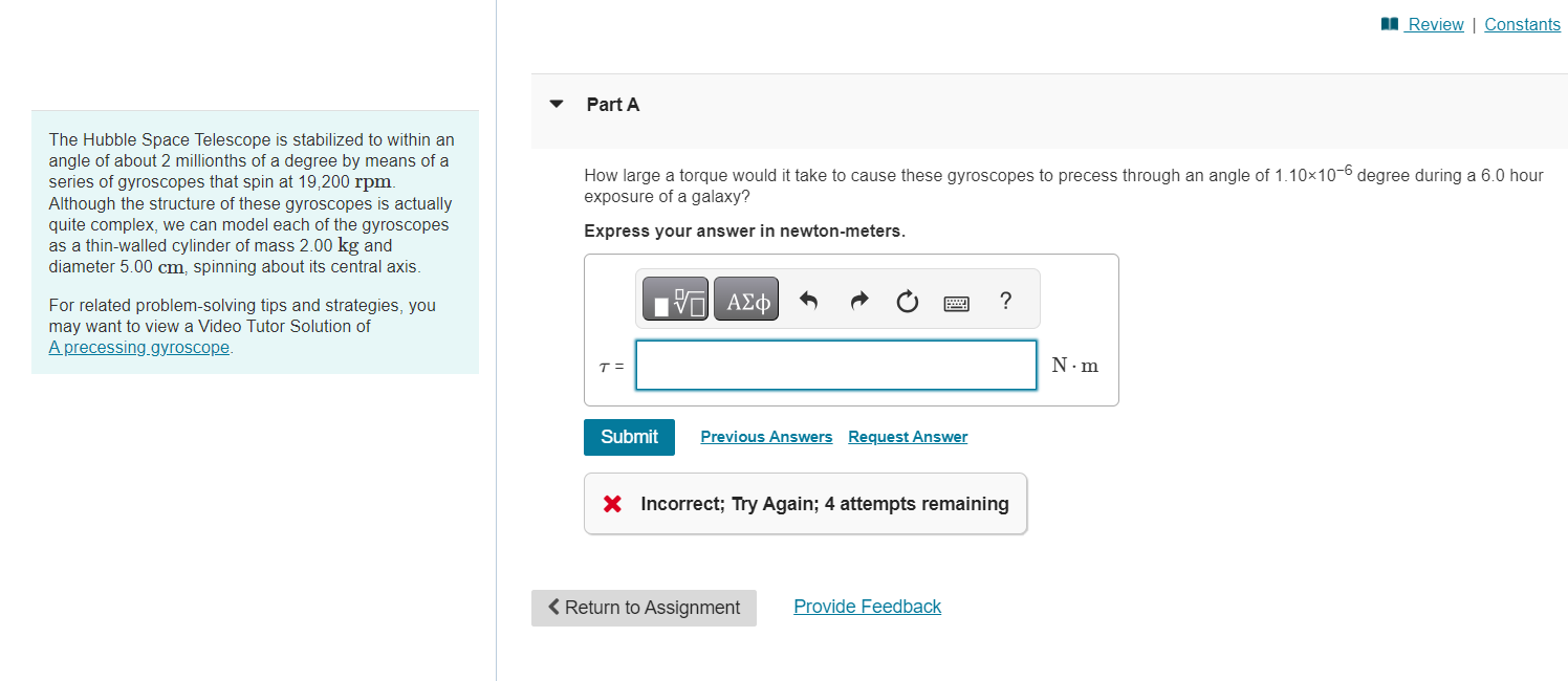 Solved Part AThe Hubble Space Telescope is stabilized to | Chegg.com