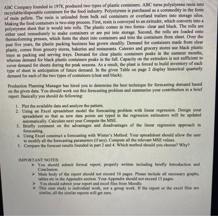 Solved ABC Company founded in 1978, produced two types of | Chegg.com