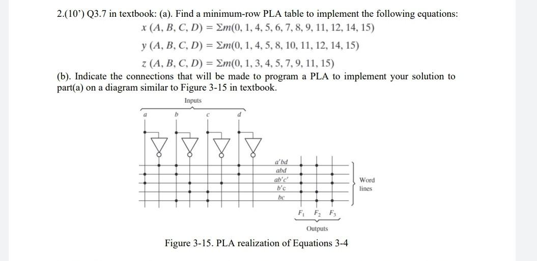 Solved 2.(10') Q3.7 in textbook: (a). Find a minimum-row PLA | Chegg.com