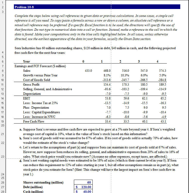 Solved Problem 10-8Complete the steps below using cell | Chegg.com