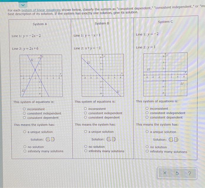 Solved For each system of linear equations shown below, | Chegg.com
