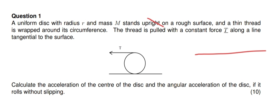 Solved Question 1A uniform disc with radius r ﻿and mass M | Chegg.com