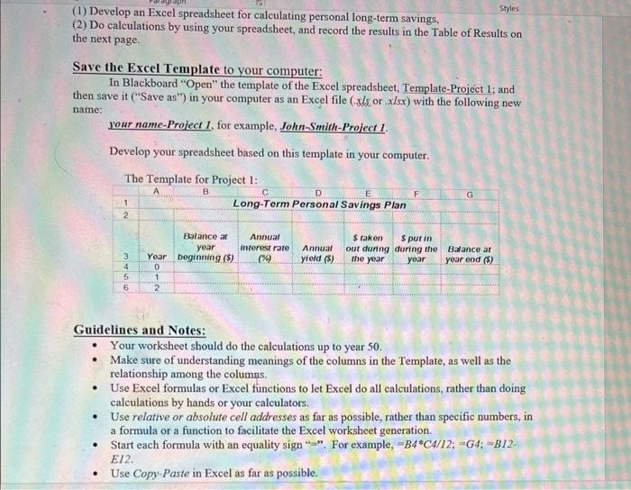 Solved (1) Develop an Excel spreadsheet for calculating | Chegg.com