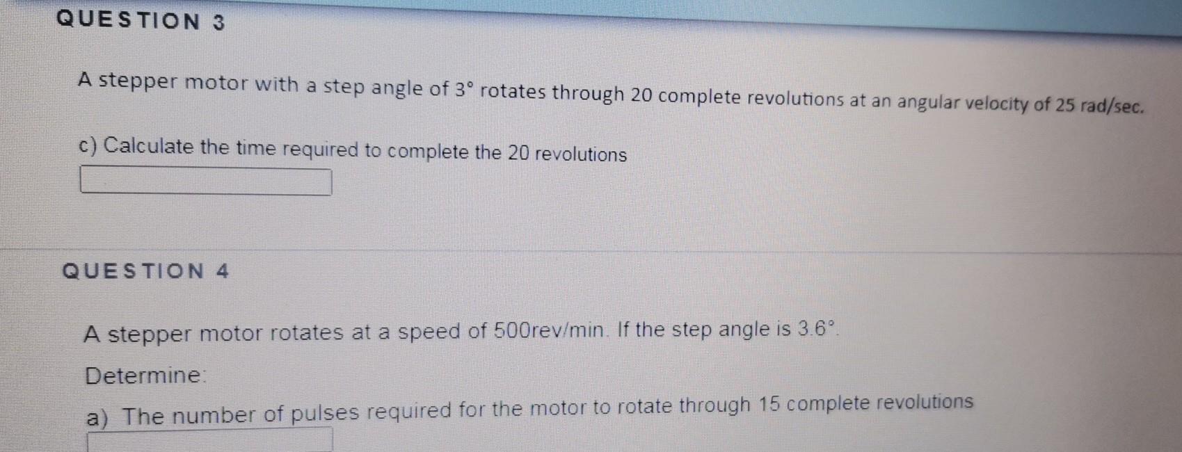 Solved QUESTION 1 A stepper motor with a step angle of 3° | Chegg.com