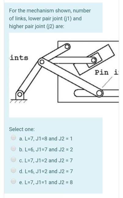 Solved For the mechanism shown, number of links, lower pair | Chegg.com
