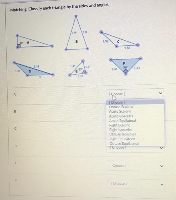 Solved Matching: Classify each triangle by the sides and | Chegg.com