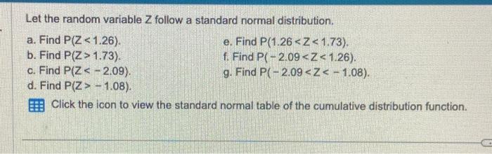Solved Let the random variable Z follow a standard normal | Chegg.com