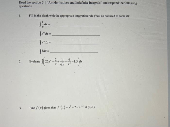 Solved Read the section 5.1 "Antiderivatives and Indefinite | Chegg.com