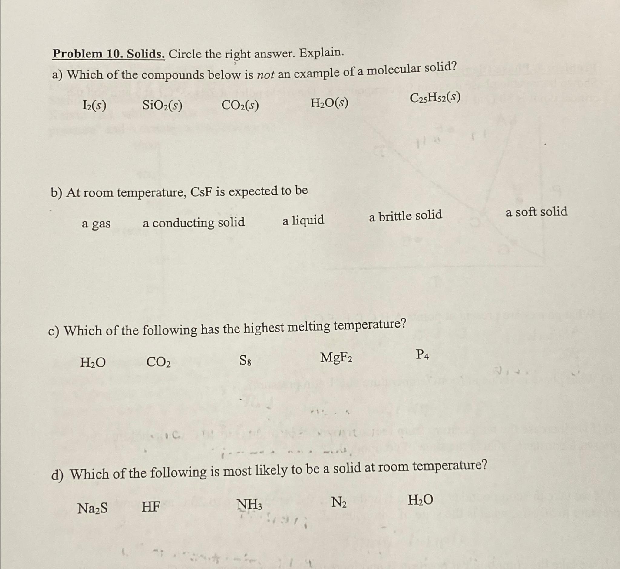 Solved Problem 10. ﻿Solids. Circle the right answer. | Chegg.com
