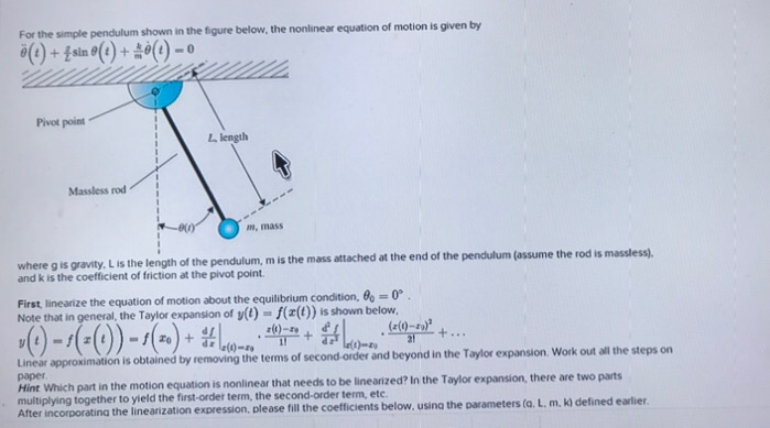 Solved For the simple pendulum shown in the figure below, | Chegg.com