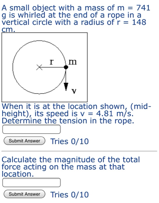 Solved A small object with a mass of m = 741 g is whirled at | Chegg.com