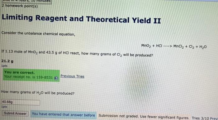 Solved Limiting Reagent and Theoretical Yield II Consider | Chegg.com