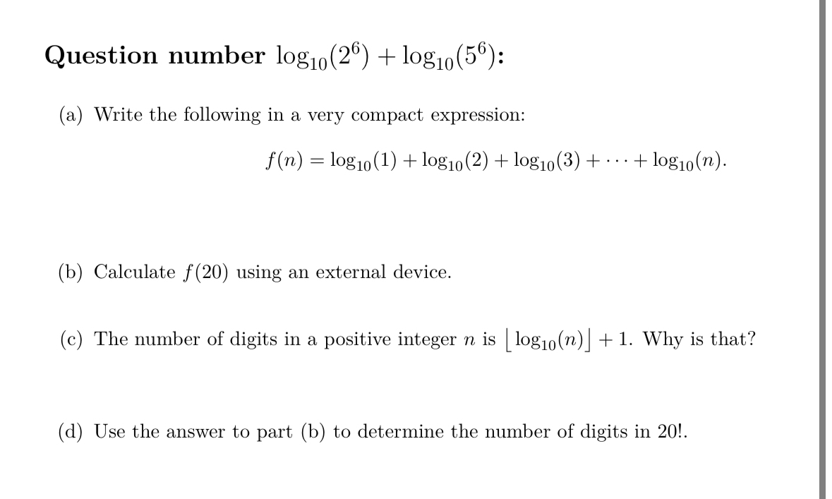 Solved Question number log10(26)+log10(56) ﻿:(a) ﻿Write the | Chegg.com