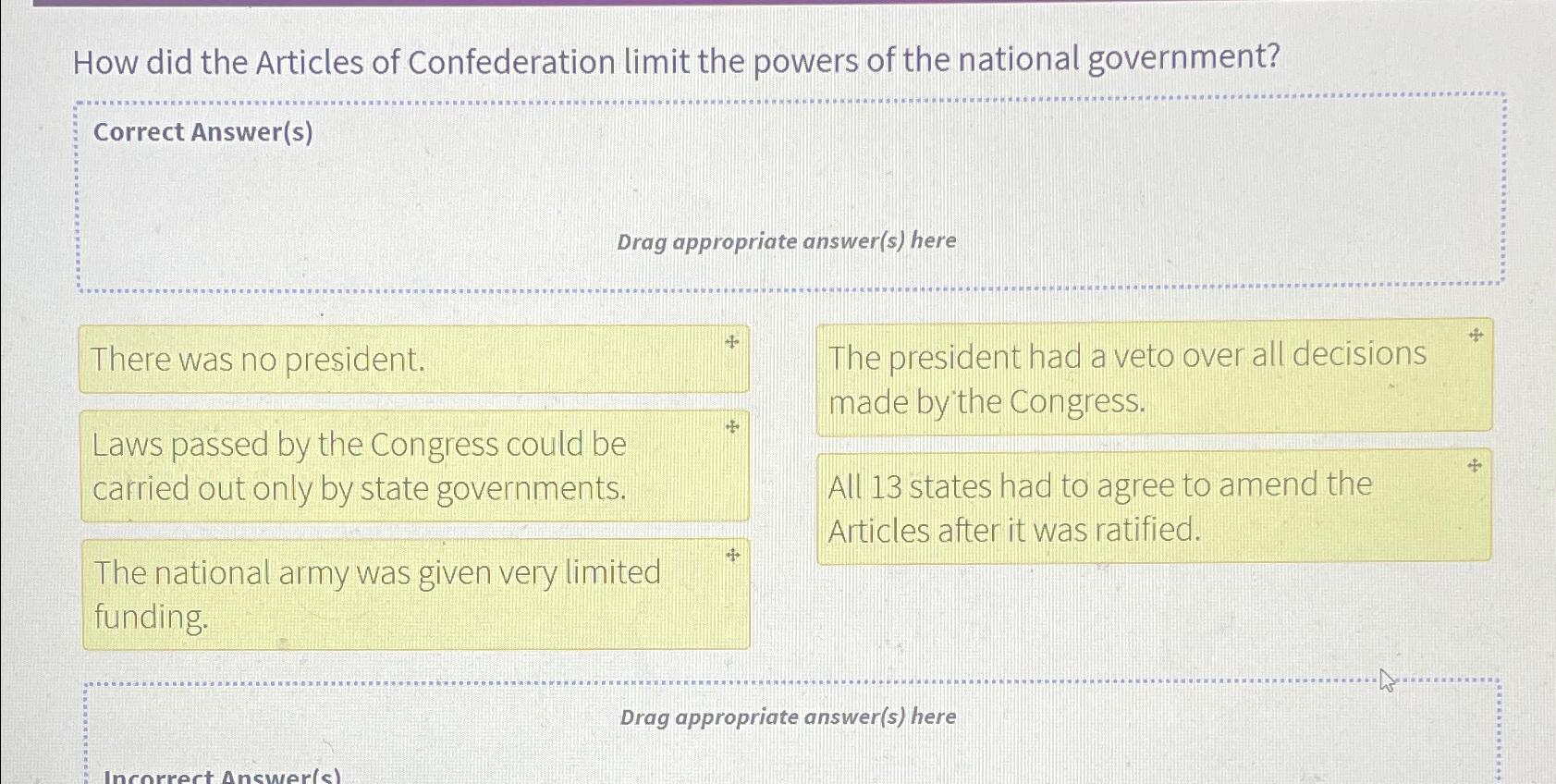 Solved How did the Articles of Confederation limit the | Chegg.com