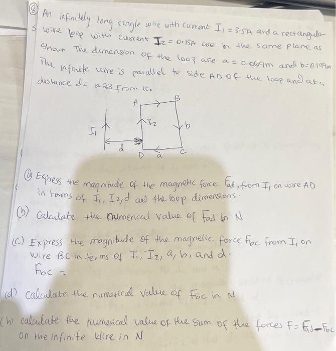 Solved (8) An infinitely long single wire with current | Chegg.com
