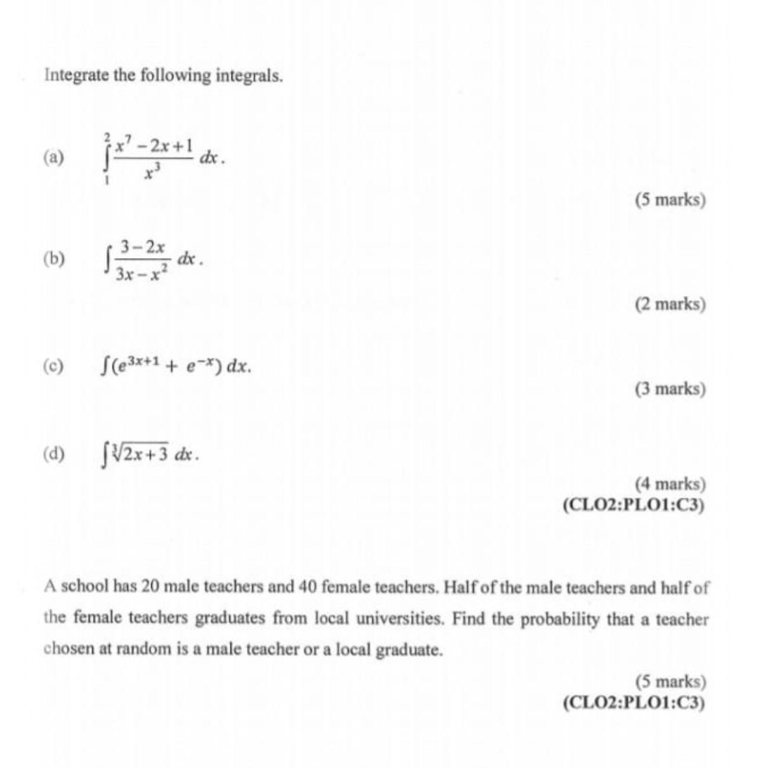 Solved Integrate the following integrals. (a) | Chegg.com