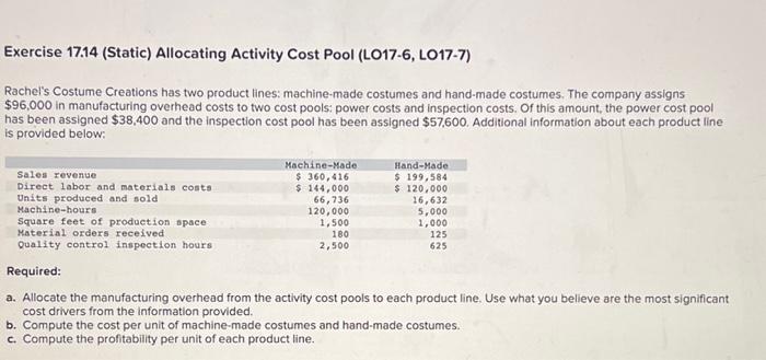 Solved Exercise 17.14 (Static) Allocating Activity Cost Pool | Chegg.com