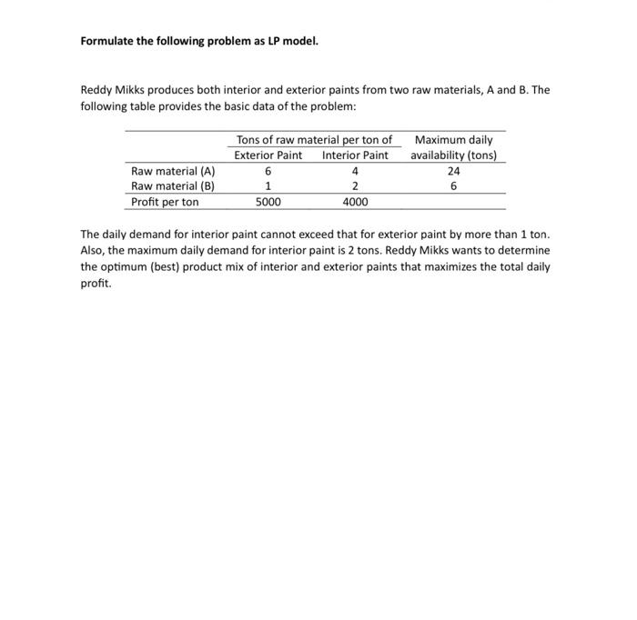 Solved Formulate the following problem as LP model. Reddy | Chegg.com