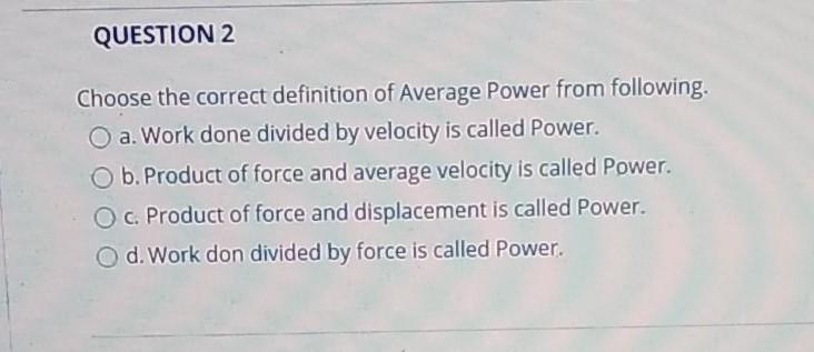 Solved QUESTION 2 Choose the correct definition of Average | Chegg.com