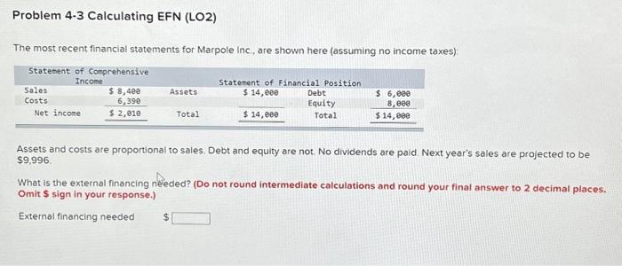 Solved Problem 4-3 Calculating EFN (LO2) The most recent | Chegg.com