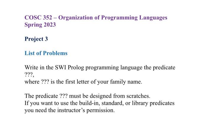 Solved COSC 352 - Organization of Programming Languages | Chegg.com