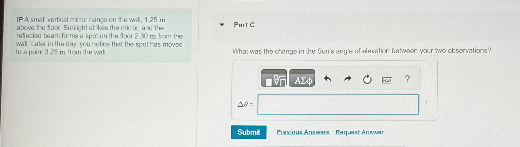Solved IP A small vertical mirror hangs on the wall, 1.25m | Chegg.com