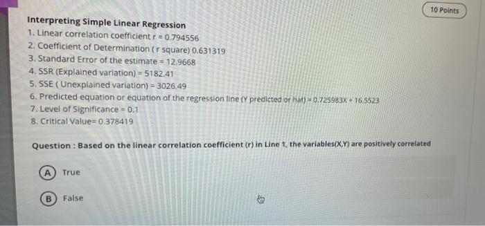 Solved 10 Points Interpreting Simple Linear Regression 1. | Chegg.com