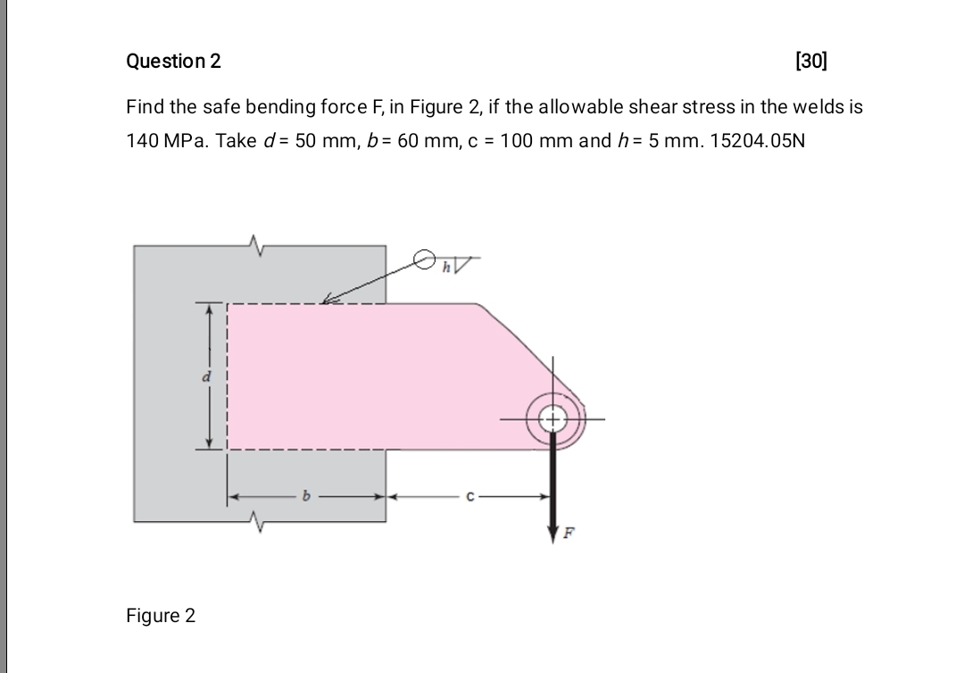Solved by an EXPERT Question 2[30]Find the safe bending force F, ﻿in ...