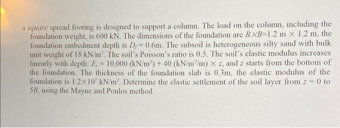 Solved a square spread footing is designed to support a | Chegg.com
