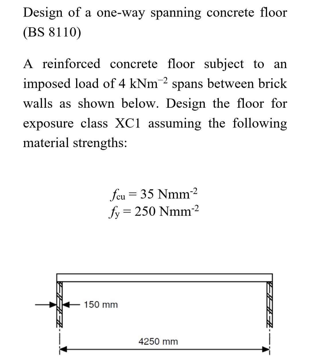 Solved Design of a one-way spanning concrete floor (BS 8110) | Chegg.com