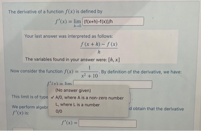 Solved The derivative of a function f(x) is defined by | Chegg.com