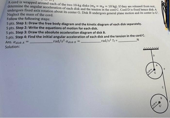 Solved A cord is wrapped around each of the two 10−kg disks | Chegg.com