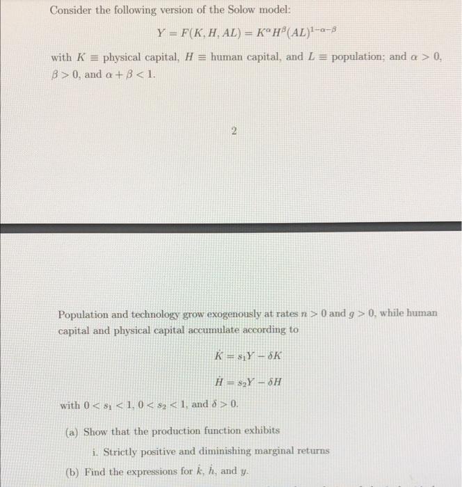 Solved Consider the following version of the Solow model: | Chegg.com