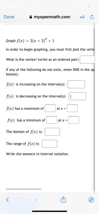 Solved Done myopenmath.com AA & Graph f(x) = 2x + 2)2 + 1 In | Chegg.com