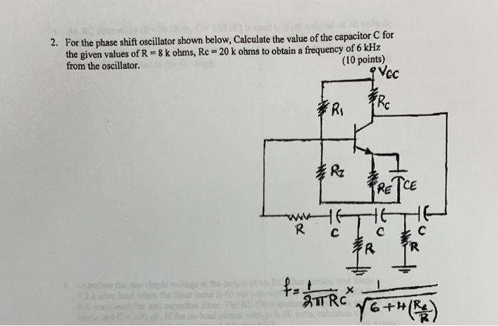 Solved 2. For the phase shift oscillator shown below, | Chegg.com