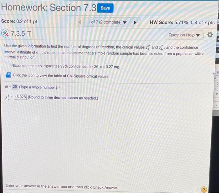Solved Homework Section 7 3 Save Score 0 2 Of 1 Pt 1 Of 7