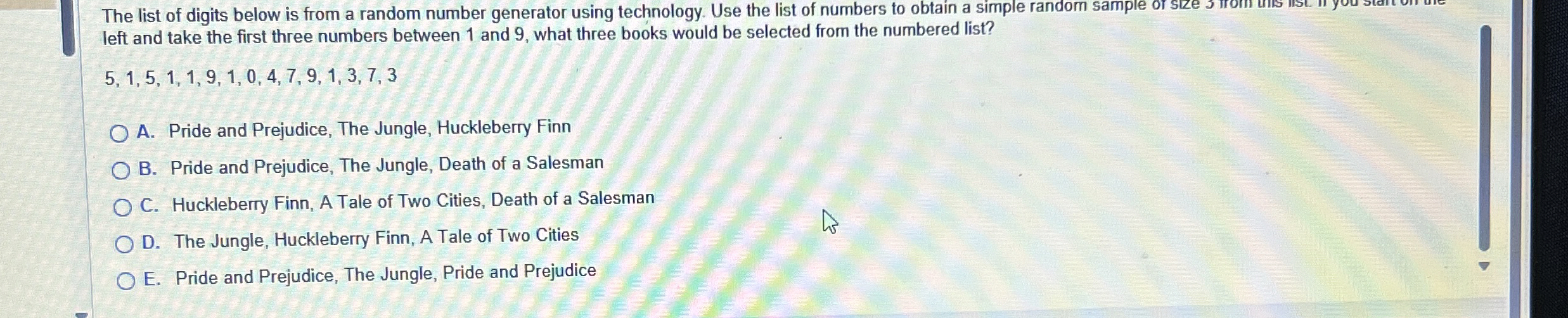 Solved 5,1,5,1,1,9,1,0,4,7,9,1,3,7,3A. ﻿Pride and Prejudice, | Chegg.com