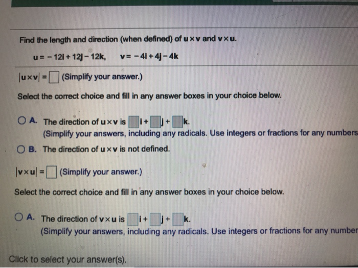 Solved Find the length and direction (when defined) of u xv | Chegg.com