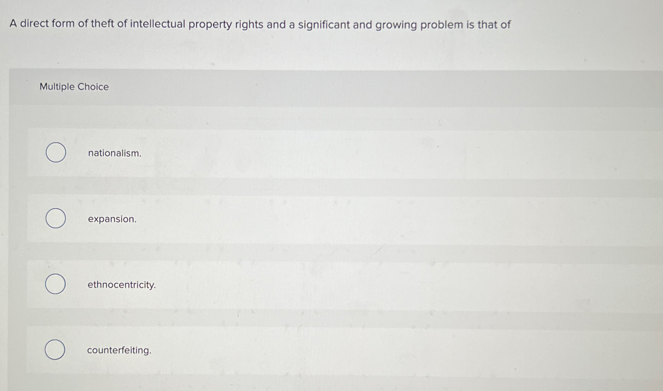 Solved A direct form of theft of intellectual property | Chegg.com