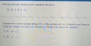 Solved Find the sample variance and standard | Chegg.com