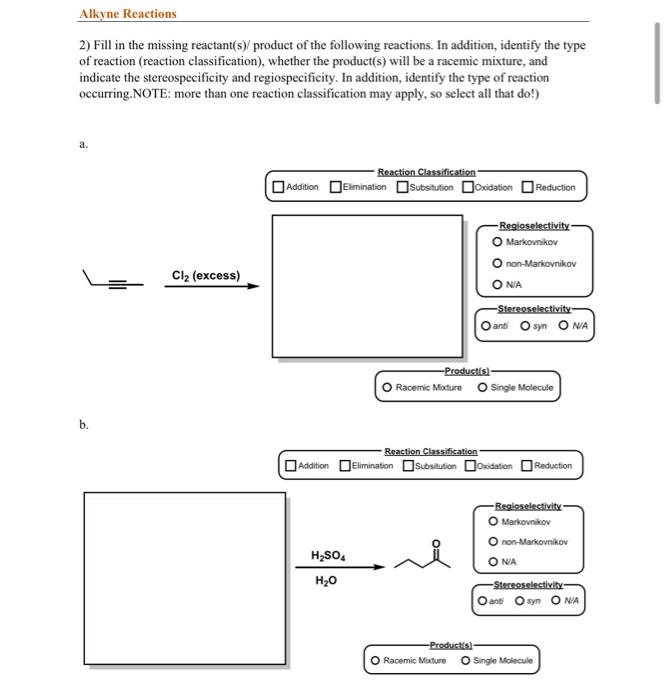 Solved 2) Fill in the missing reactant(s)/ product of the | Chegg.com
