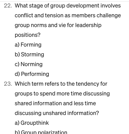 Solved What stage of group development involves conflict and | Chegg.com