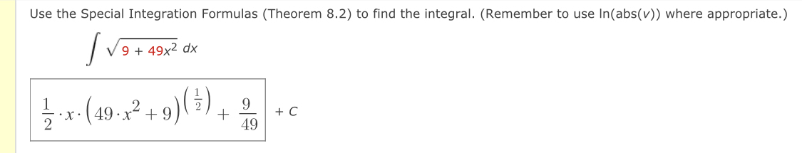 Solved Use the Special Integration Formulas (Theorem 8.2) | Chegg.com