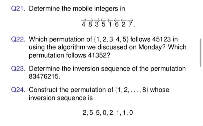Solved Q21. Determine the mobile integers in 483516 27. Q22. | Chegg.com