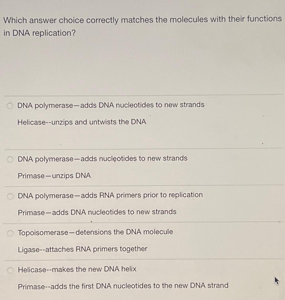 Solved Which answer choice correctly matches the molecules | Chegg.com