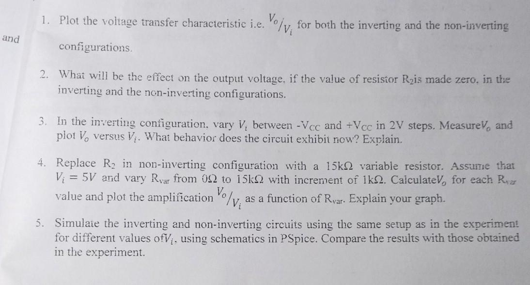 Solved 1. Plot the voltage transfer characteristic i.e. | Chegg.com