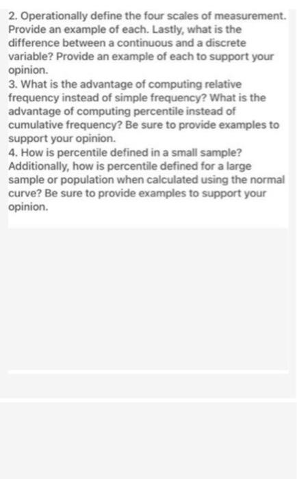 Solved 2. Operationally define the four scales of | Chegg.com