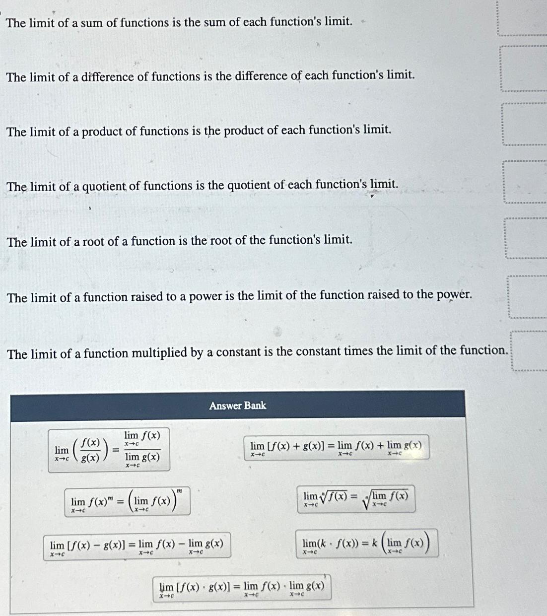 Solved The limit of a sum of functions is the sum of each | Chegg.com