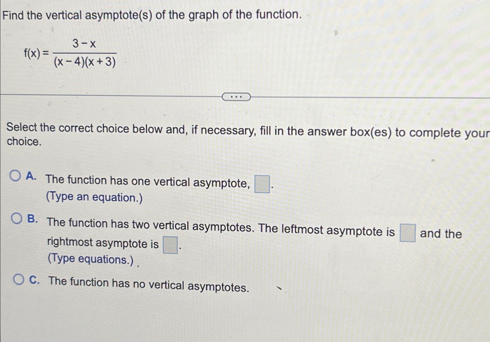 Solved Find the vertical asymptote(s) ﻿of the graph of the | Chegg.com